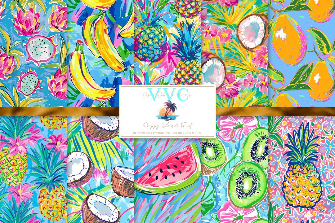Preppy Island Fruit Digital Paper, 10 Seamless Patterns for Printable ...
