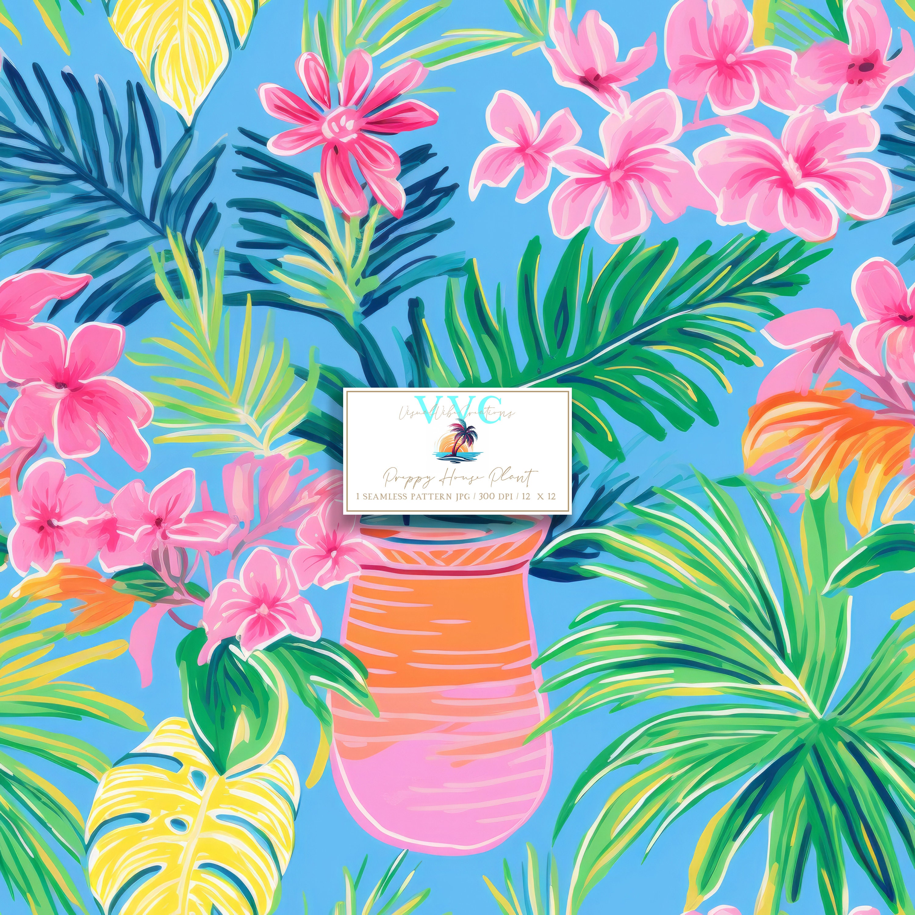 Preppy House Plant Digital Paper, 1 Seamless Pattern for Scrapbook ...