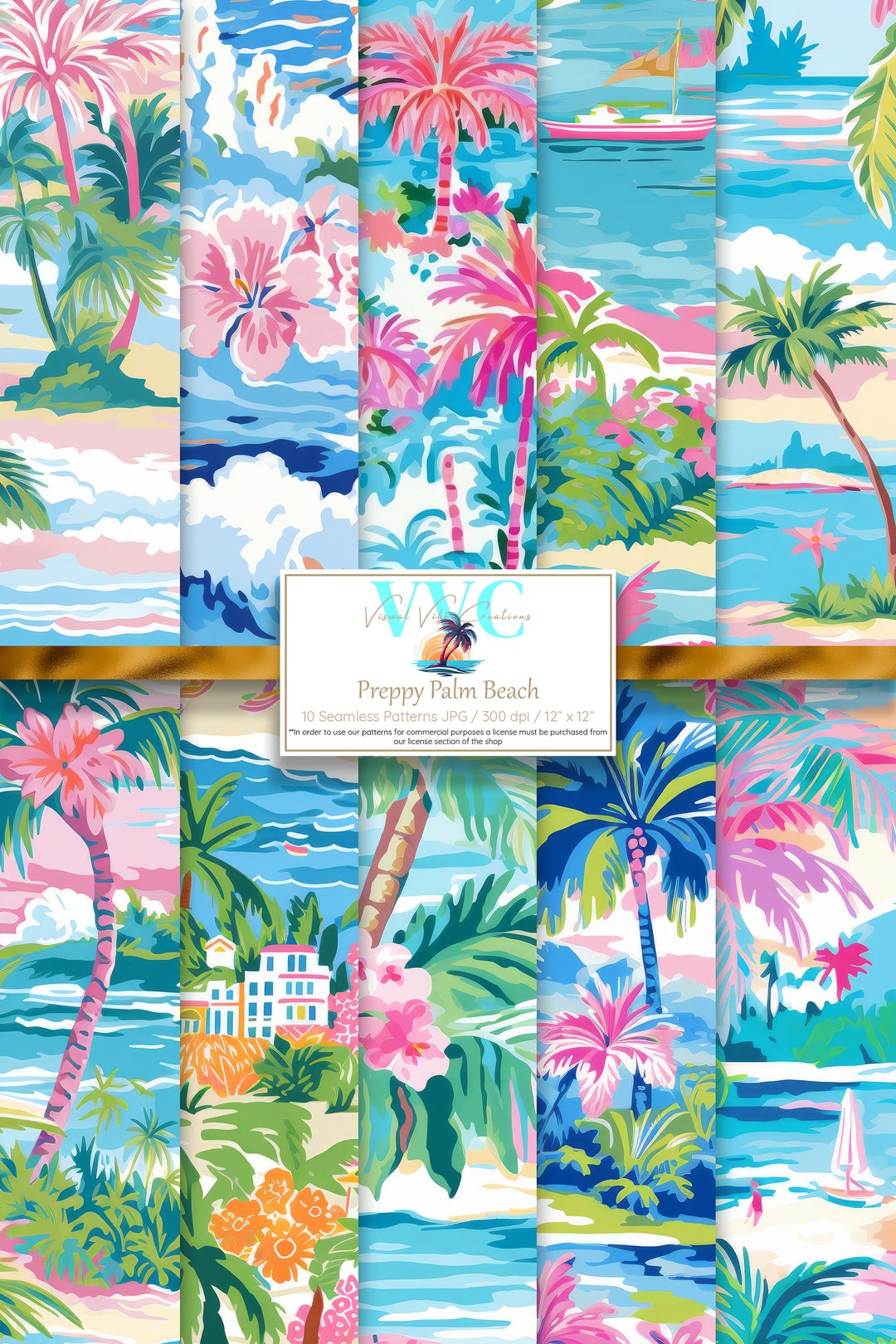 Preppy Palm Beach Digital Paper, 10 Seamless Patterns for Scrapbook ...