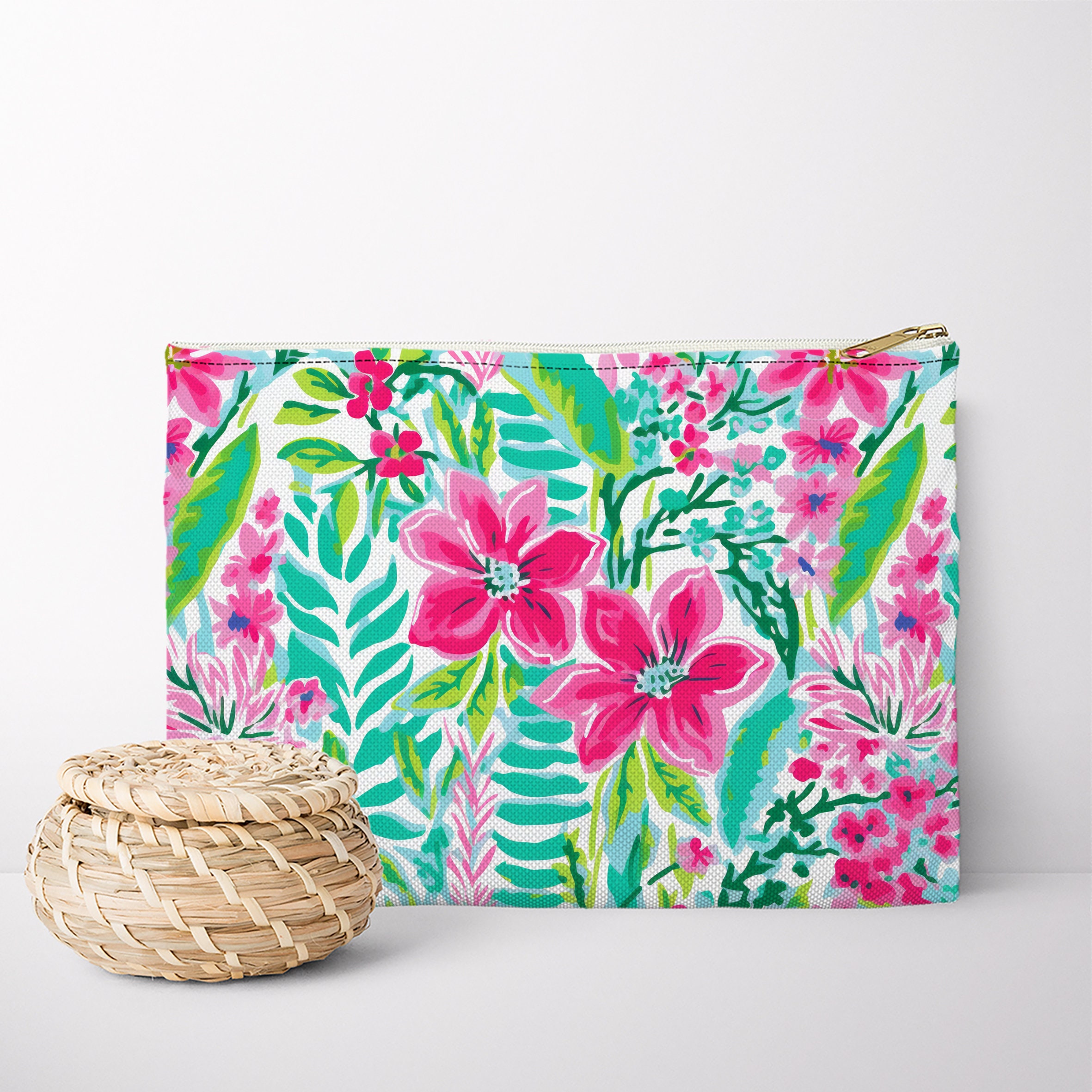 Preppy Pink & Teal Garden Digital Paper, 1 Seamless Tropical Pattern ...