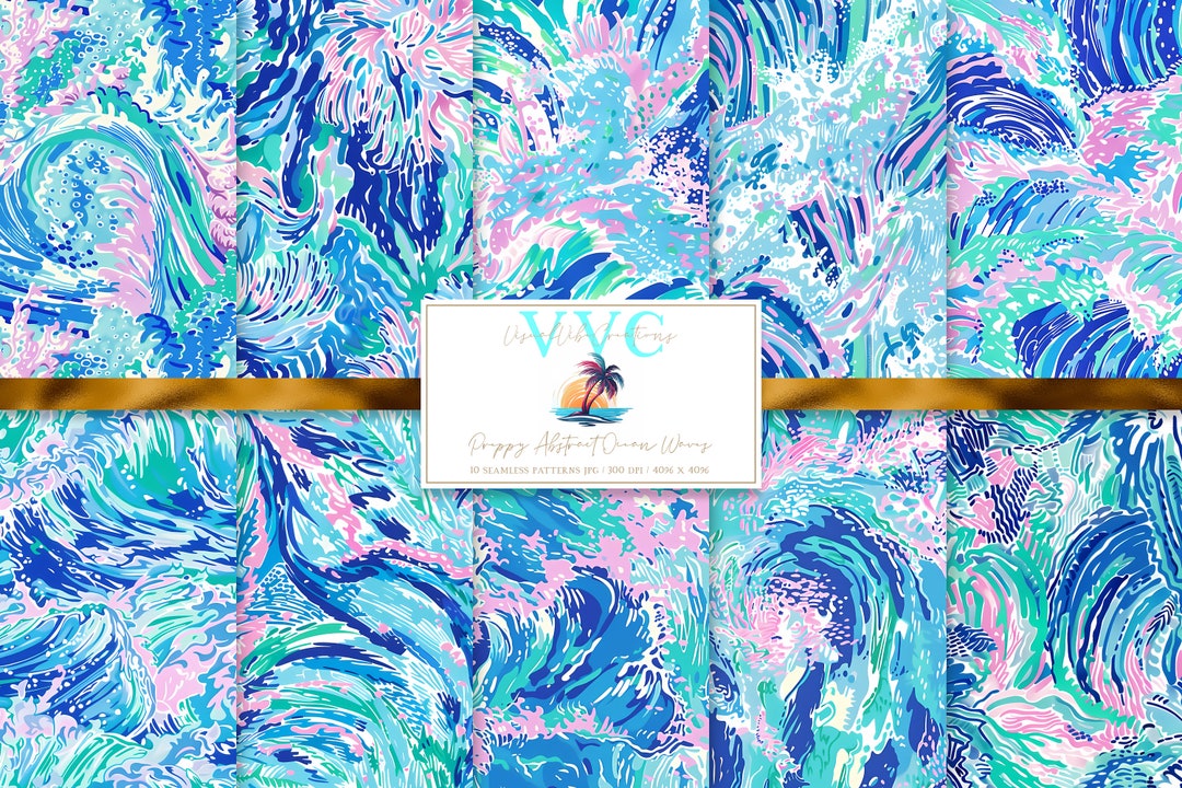 Preppy Abstract Ocean Waves Digital Paper, 10 Seamless Patterns for ...