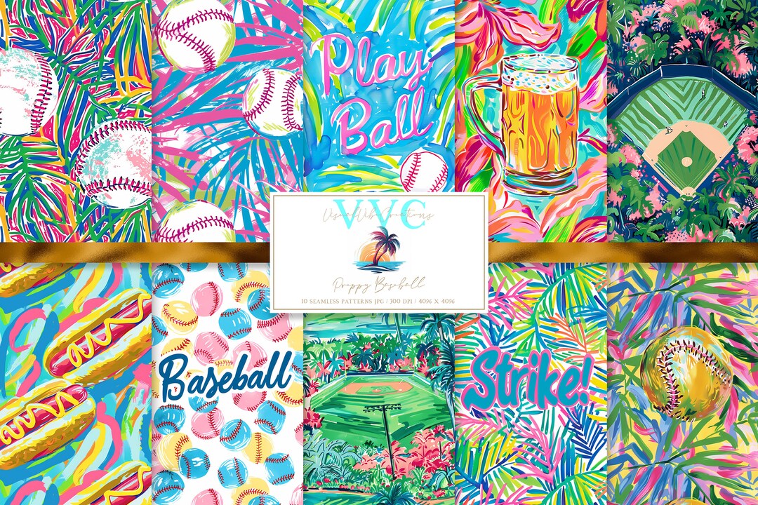 Preppy Baseball Digital Paper, 10 Seamless Patterns for Printable ...