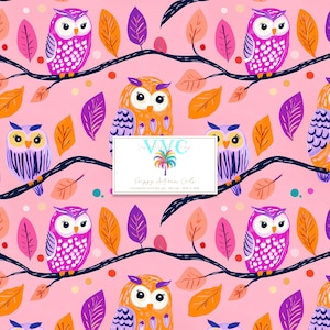 Preppy Autumn Owls, 1 Seamless Pattern, Fall Owl Print, Vibrant Pastel ...