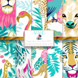 Preppy Safari Animals Pack #3 Digital Paper, 10 Seamless Preppy ...