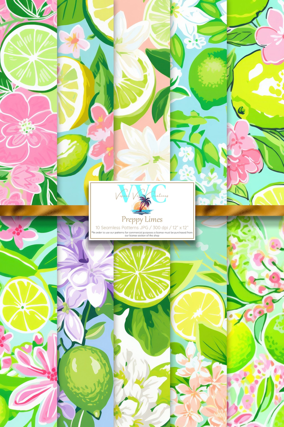 Preppy Limes Digital Paper, 10 Seamless Patterns for Printable ...