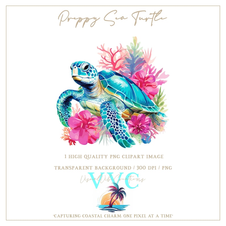 Preppy Sea Turtle Clip Art - Transparent Background in PNG - Turtle ...