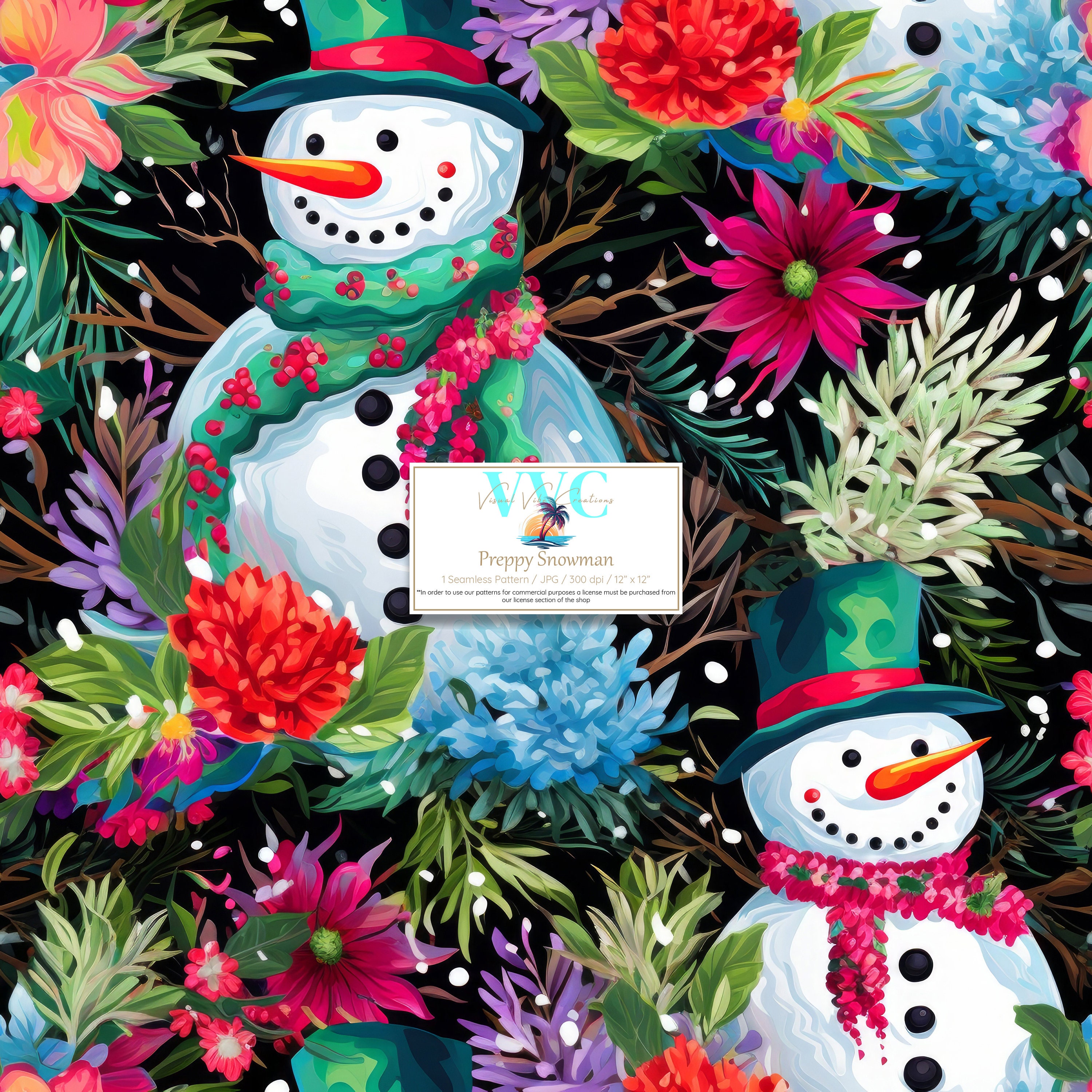 Preppy Snowman Digital Paper, 1 Seamless Tropical Pattern for Printable ...
