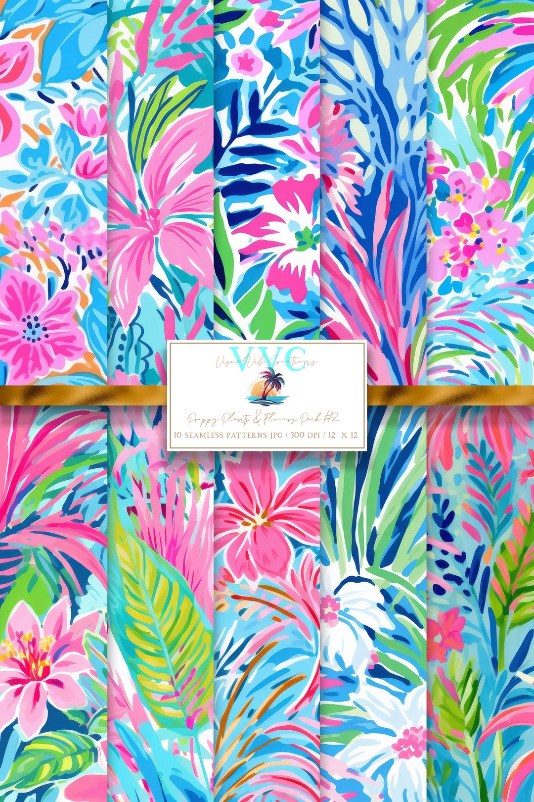 Preppy Plants & Flowers Pack #2 Digital Paper, 10 Seamless Flower ...