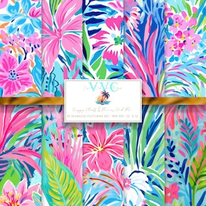 Preppy Plants & Flowers Pack #2 Digital Paper, 10 Seamless Flower ...