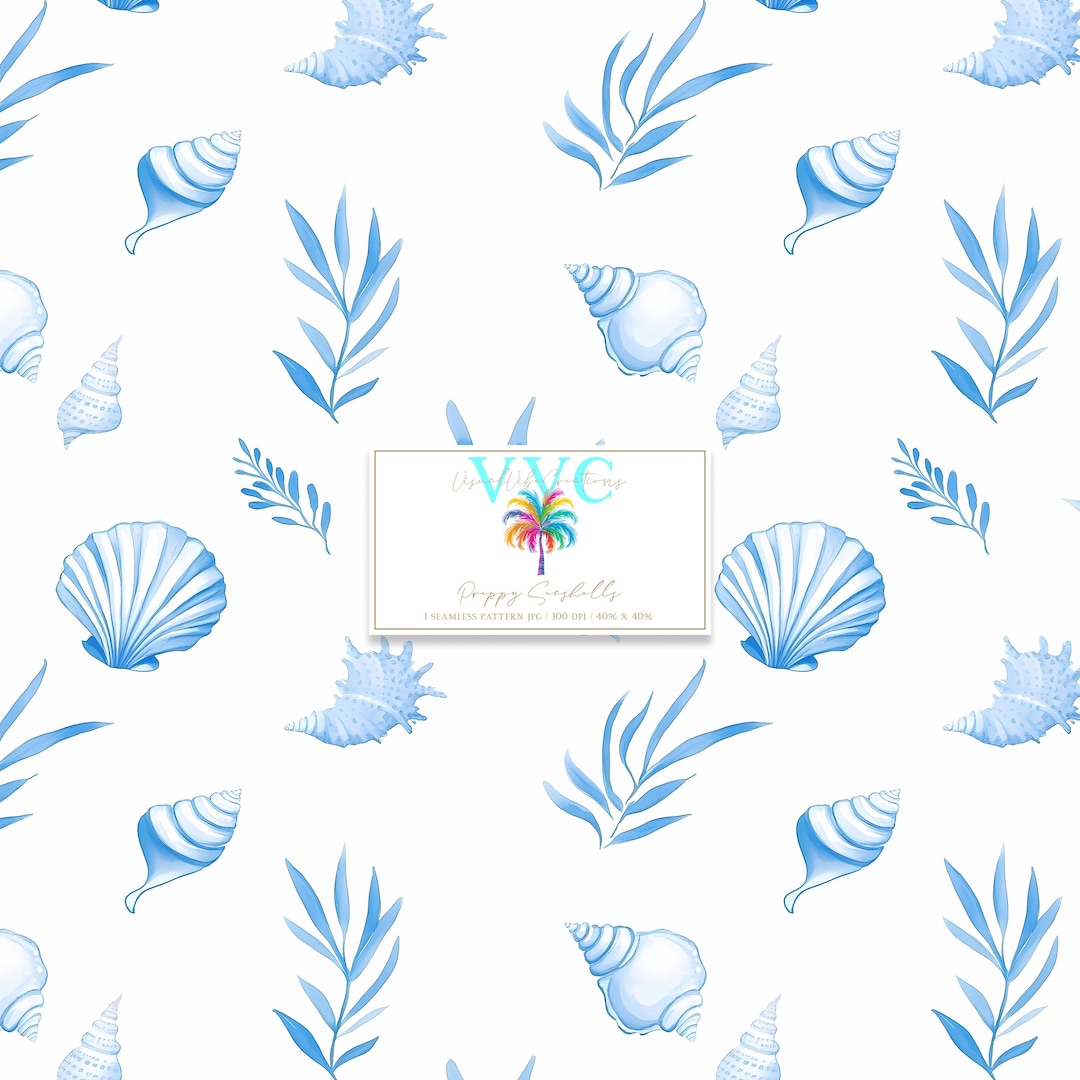 Preppy Seashells Digital Paper, 1 Seamless Pattern for Printable ...