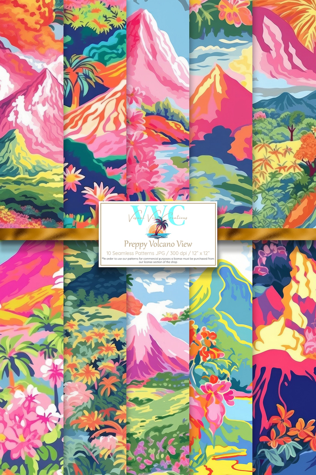 Preppy Volcano View Digital Paper, 10 Seamless Patterns for Printable ...