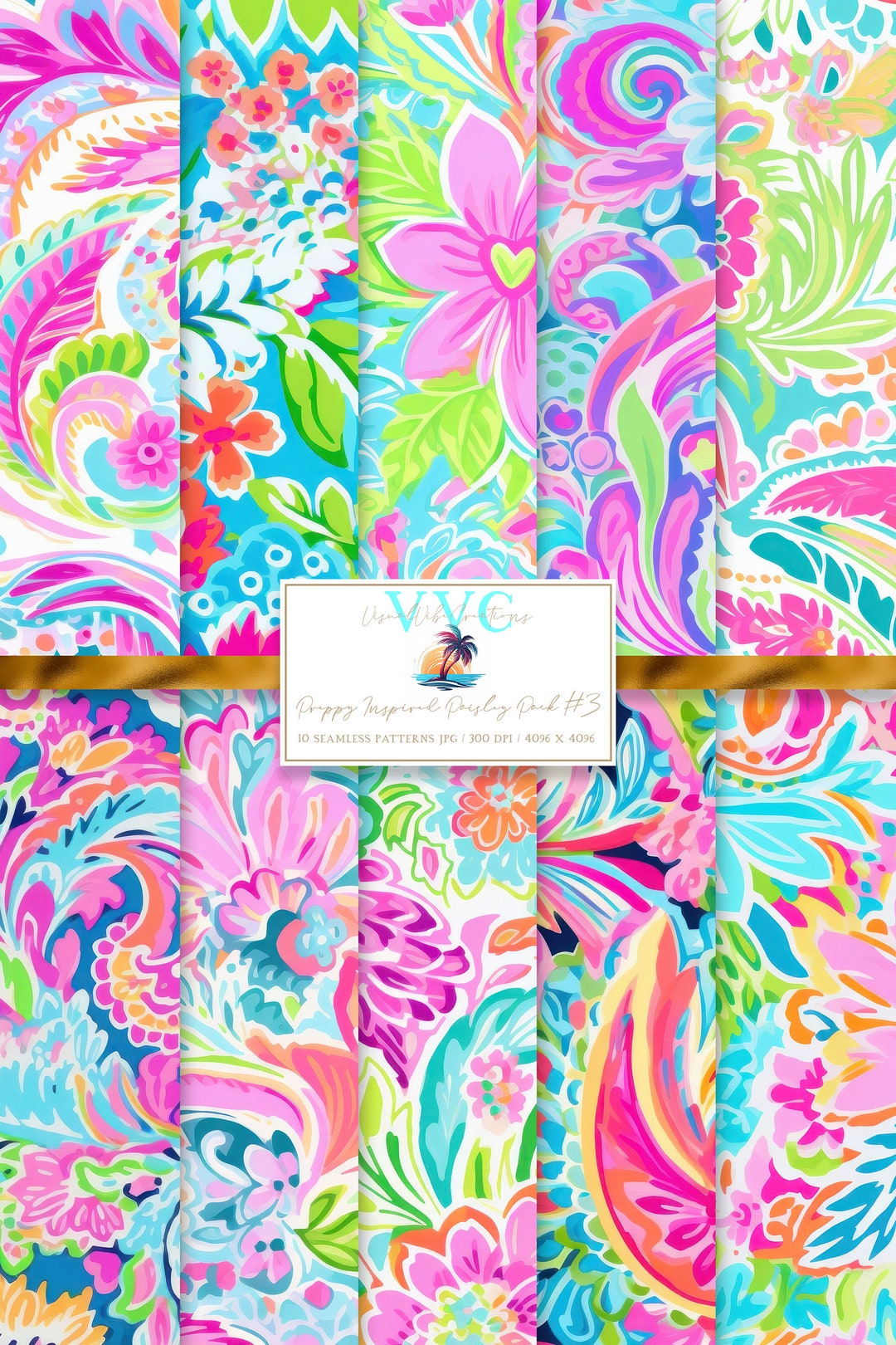 Preppy Inspired Paisley Pack #3 Digital Paper, 10 Seamless Patterns for ...