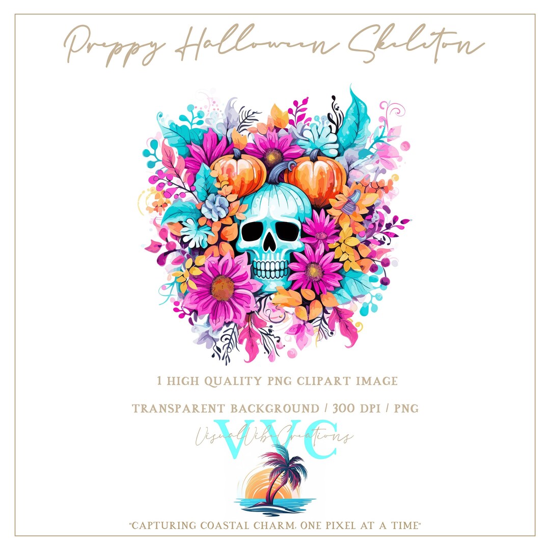 Preppy Halloween Skeleton Clip Art - Transparent Background in PNG ...