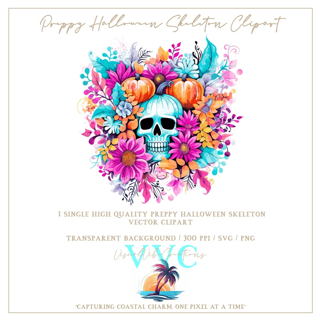 Preppy Halloween Skeleton Clipart fond transparent en SVG - Etsy France