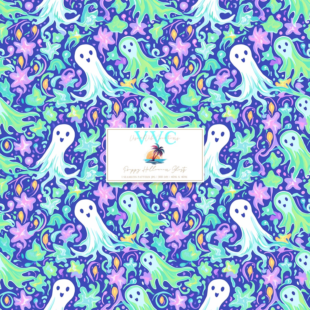 Preppy Halloween Ghosts Digital Paper, 1 Seamless Pattern for Printable ...