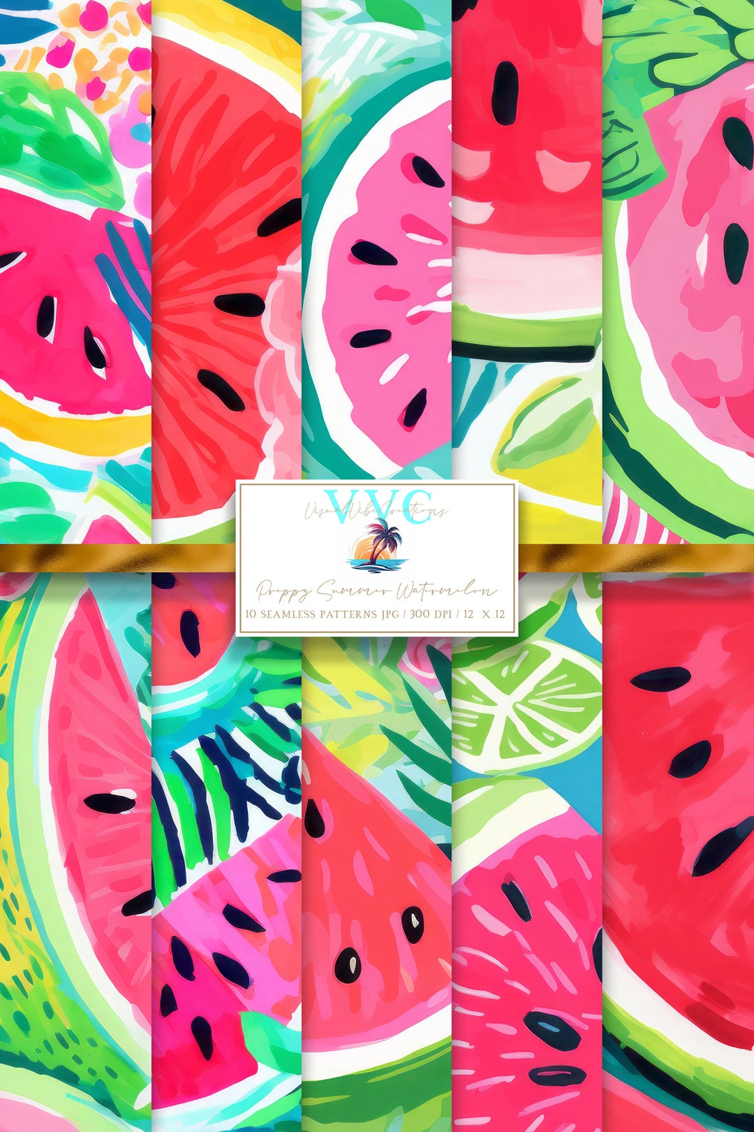 Preppy Summer Watermelon Digital Paper, 10 Seamless Patterns for ...