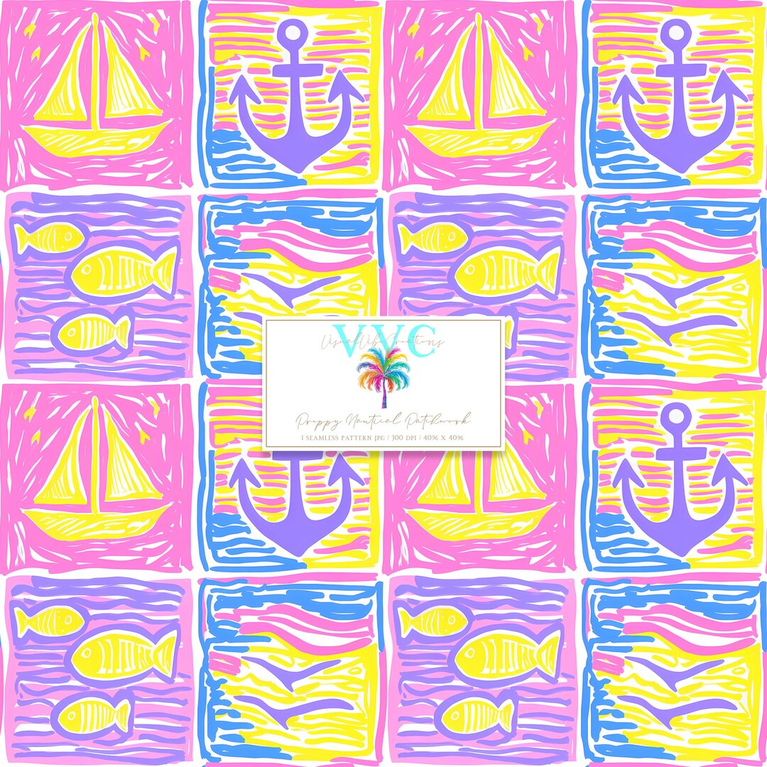 Preppy Nautical Patchwork Digital Paper, 1 Seamless Pattern for ...