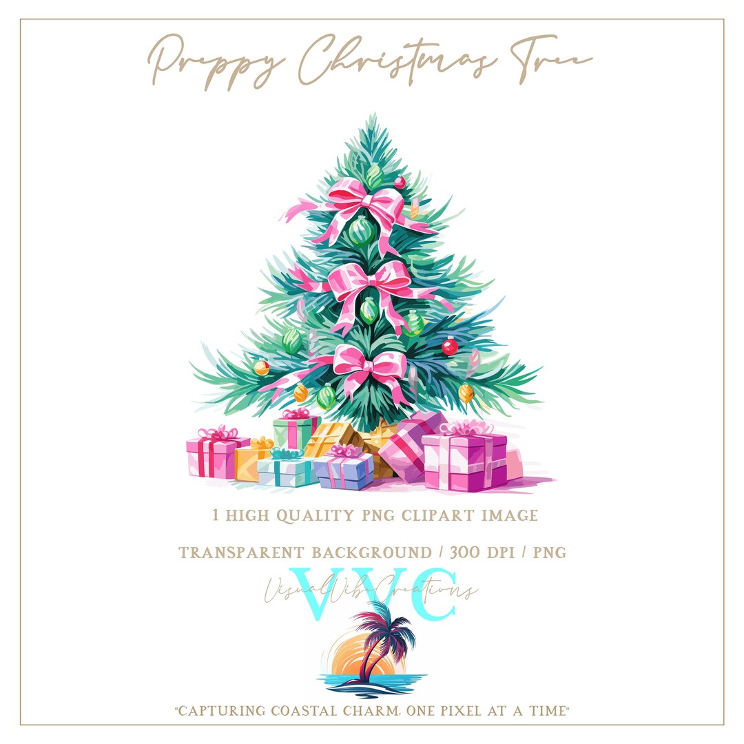 Preppy Christmas Tree Clipart - Transparent Background in PNG - Xmas ...
