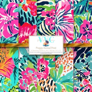 Preppy Animal Print Digital Paper, 10 Seamless Floral Patterns for ...