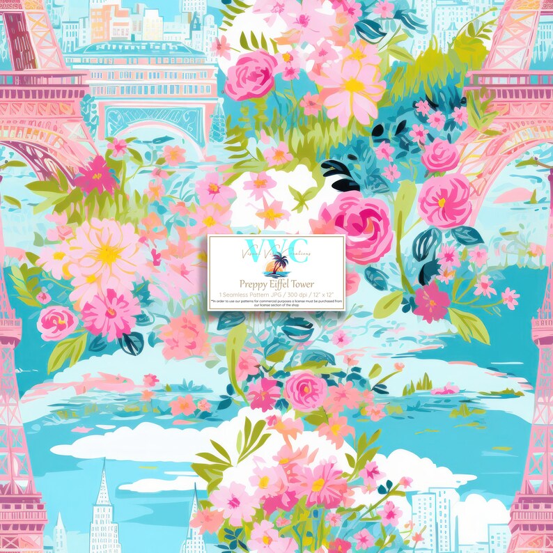 Preppy Eiffel Tower Digital Paper, 1 Seamless Tropical Pattern for ...