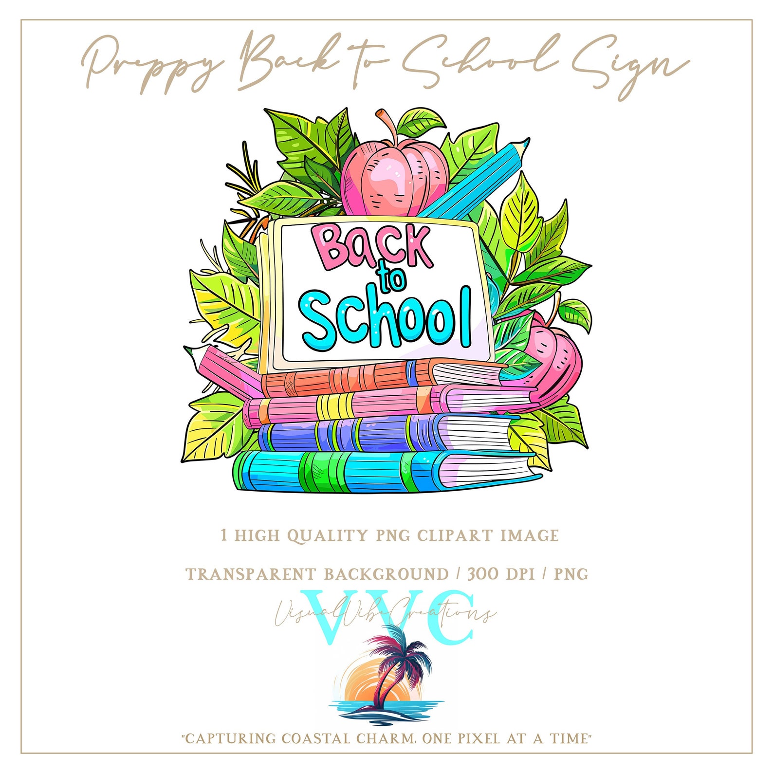 Preppy Back to School Sign Clip Art - Transparent Background in PNG ...