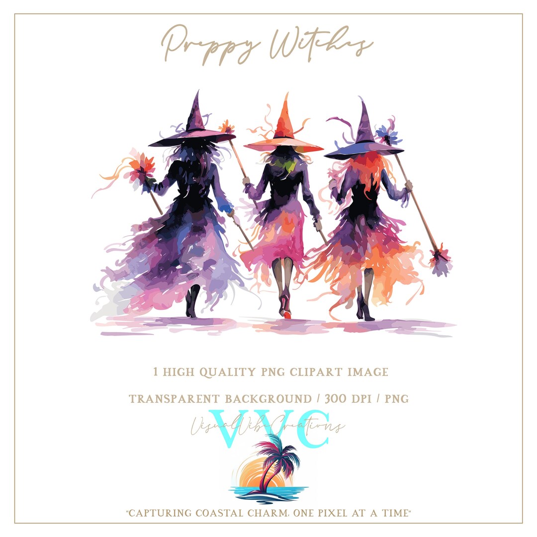 Preppy Witches Clip Art - Transparent Background in PNG - Holiday ...