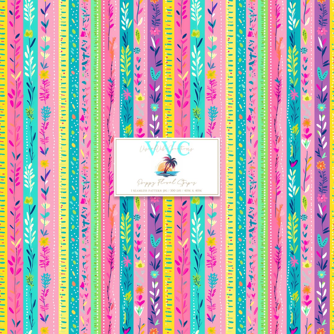 Preppy Floral Stripes Digital Paper, 1 Seamless Pattern for Scrapbook ...