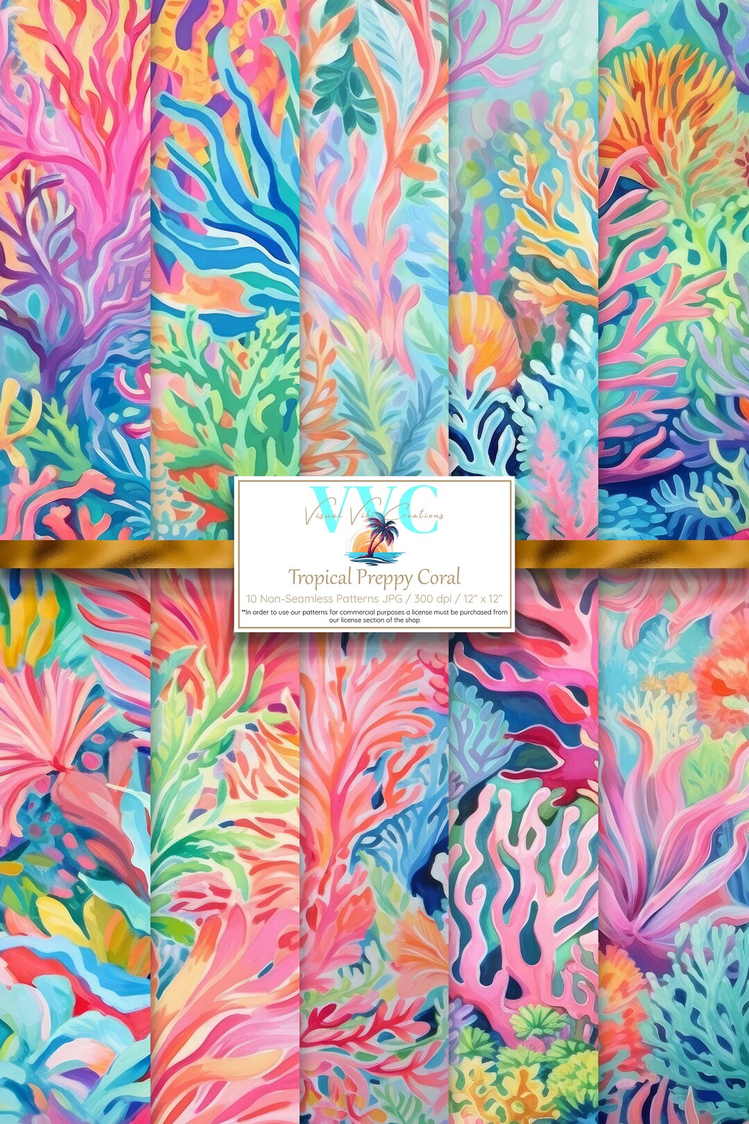 Tropical Preppy Coral 10 Non-seamless Tropical Digital Papers - Etsy