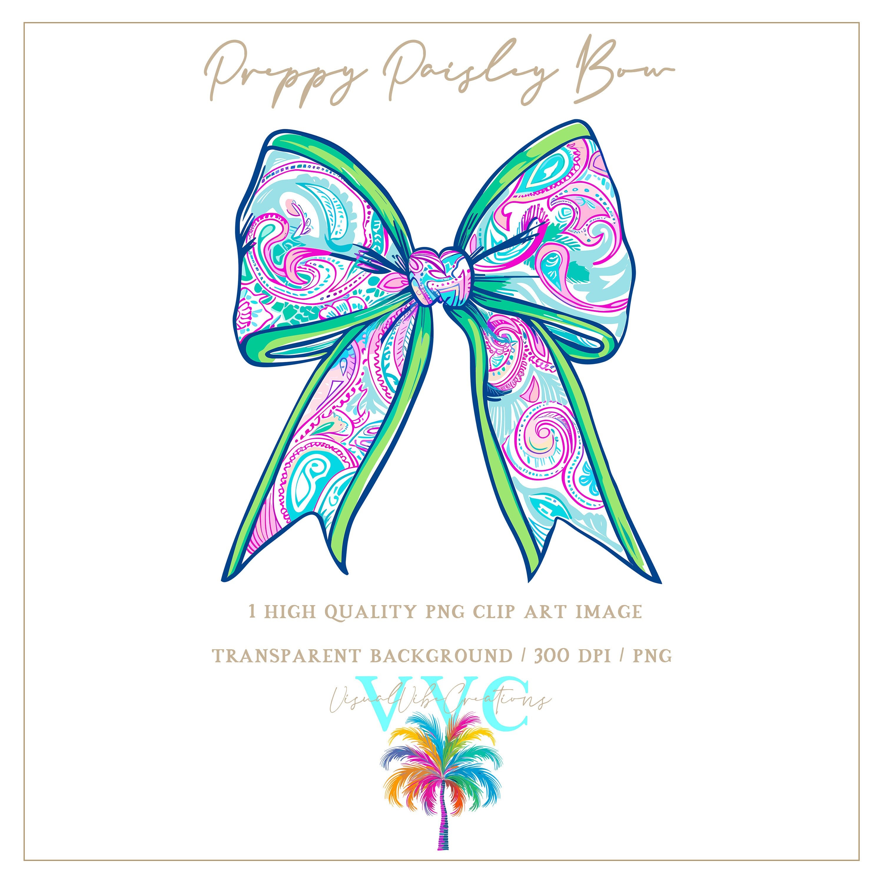 Preppy Paisley Bow Clip Art - Transparent Background in PNG - Vibrant ...