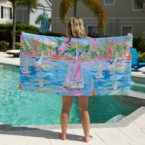 Preppy Sailboat Island Digital Paper, 1 Seamless Pattern for Printable ...