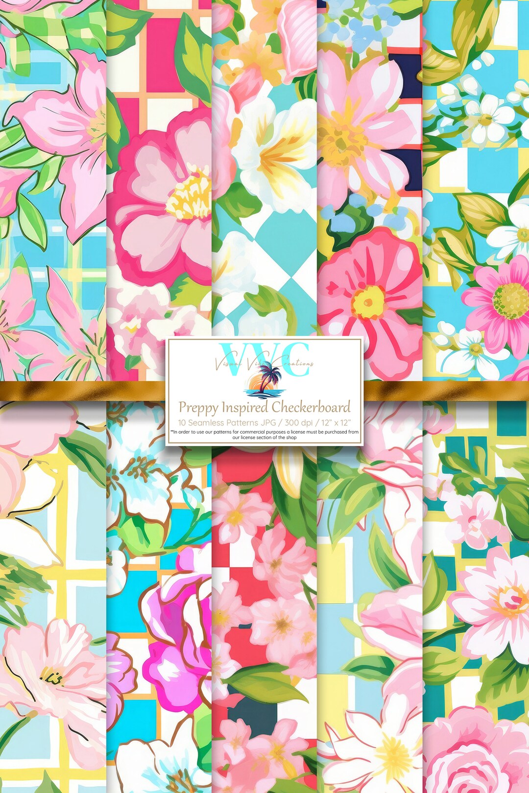Preppy Inspired Checkerboard Digital Paper, 10 Seamless Patterns for ...