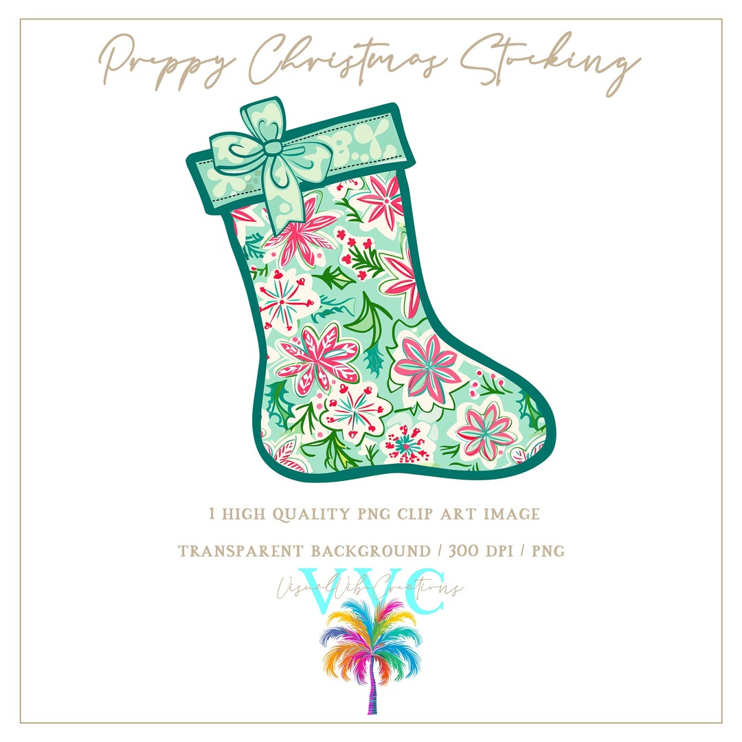 Preppy Christmas Stocking Clip Art - Transparent Background in PNG ...