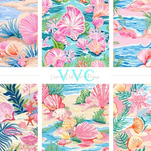 Preppy Inspired Seashells - Pack #2 Digital Paper, 10 Seamless Patterns ...