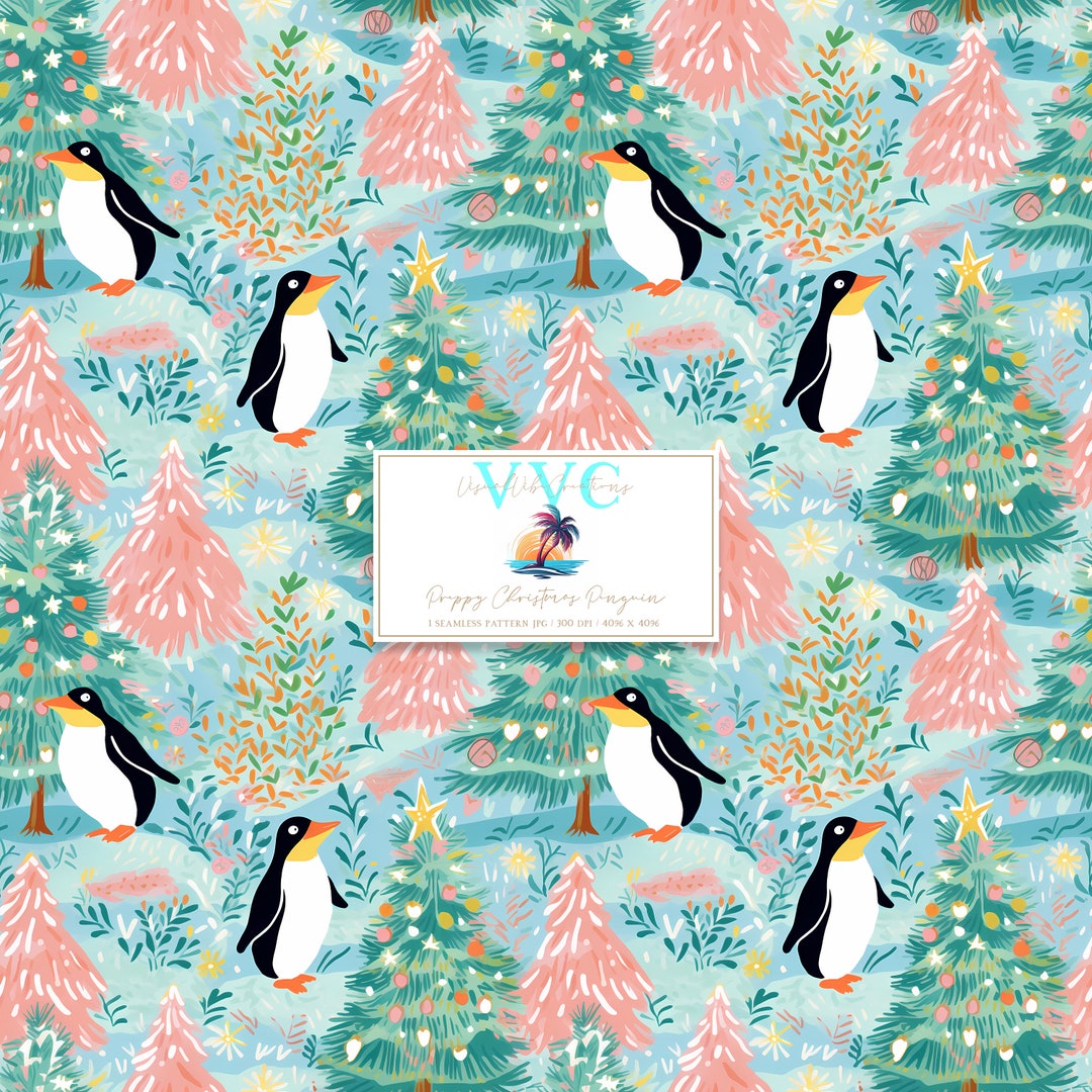 Preppy Christmas Penguin Digital Paper, 1 Seamless Pattern for ...