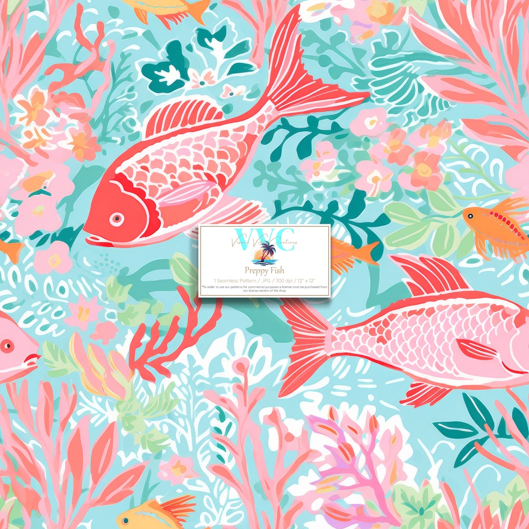 Preppy Fish Digital Paper, 1 Seamless Pattern for Scrapbook Paper ...