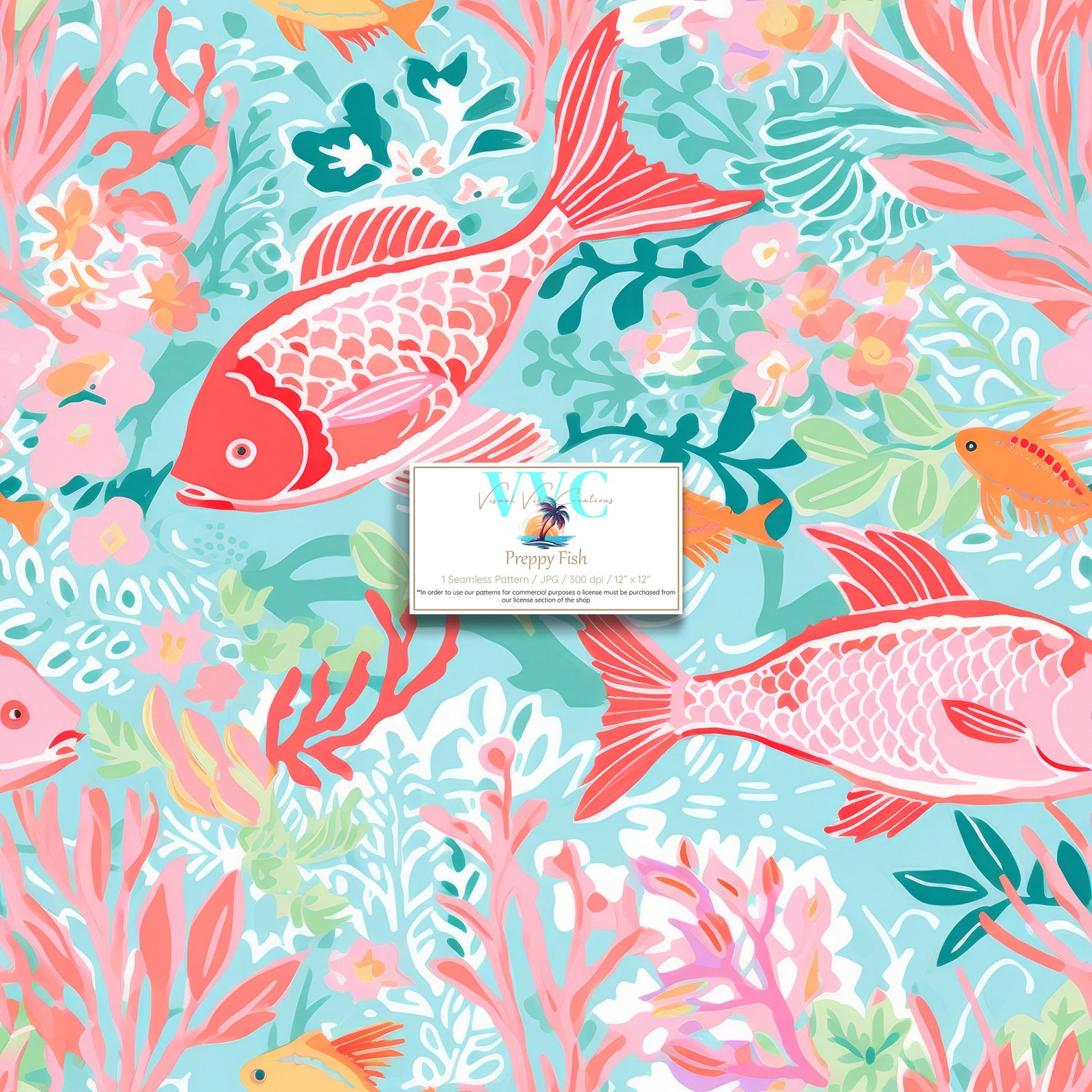 Preppy Fish Digital Paper, 1 Seamless Pattern for Scrapbook Paper ...