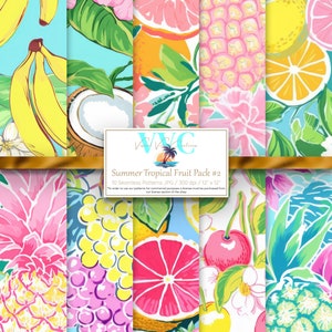 Summer Tropical Fruit Pack 2 Digital Paper, 10 Seamless Patterns for ...