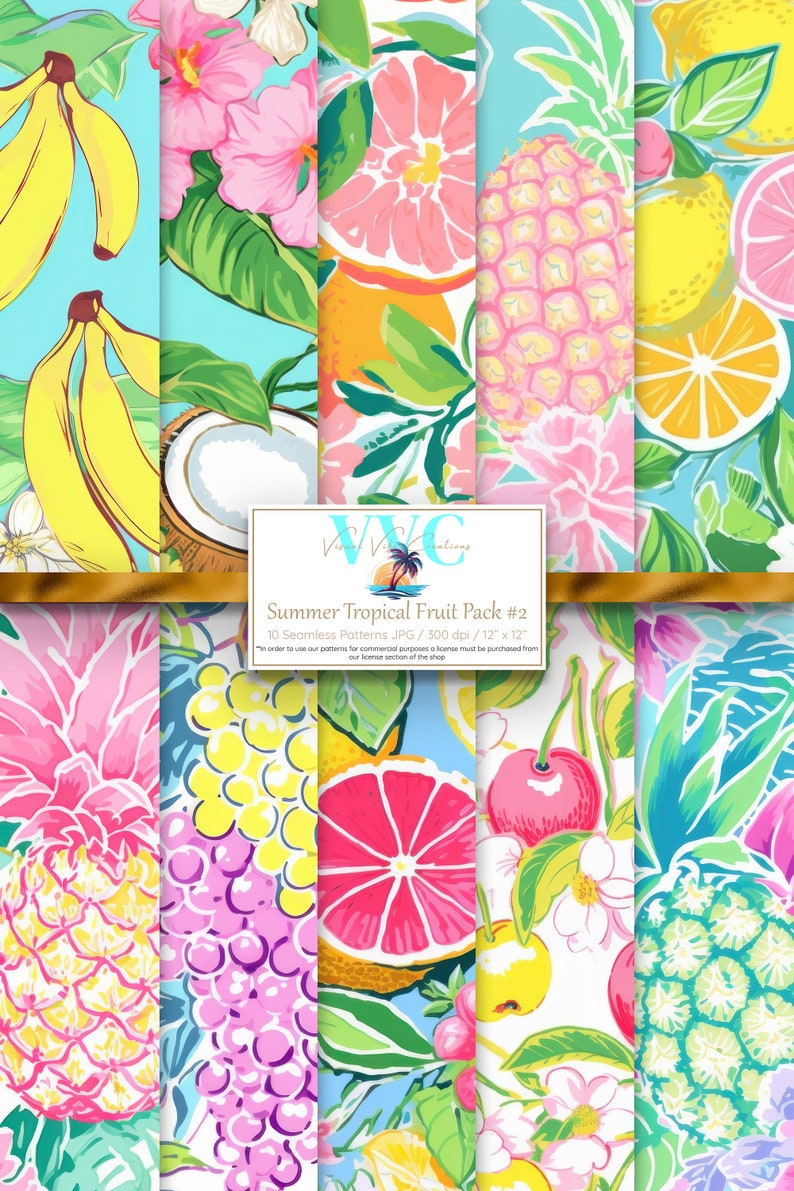 Summer Tropical Fruit Pack 2 Digital Paper 10 Seamless - Etsy