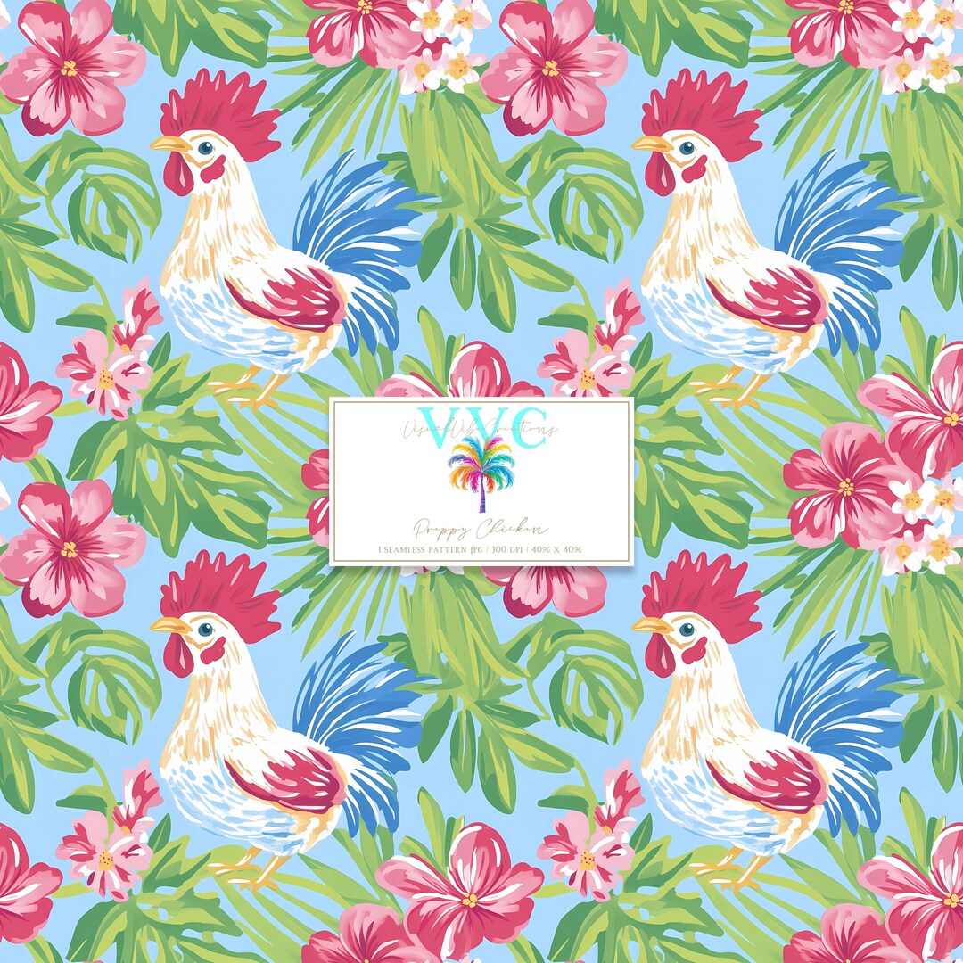 Preppy Chicken Digital Paper, 1 Seamless Pattern for Scrapbook Paper ...
