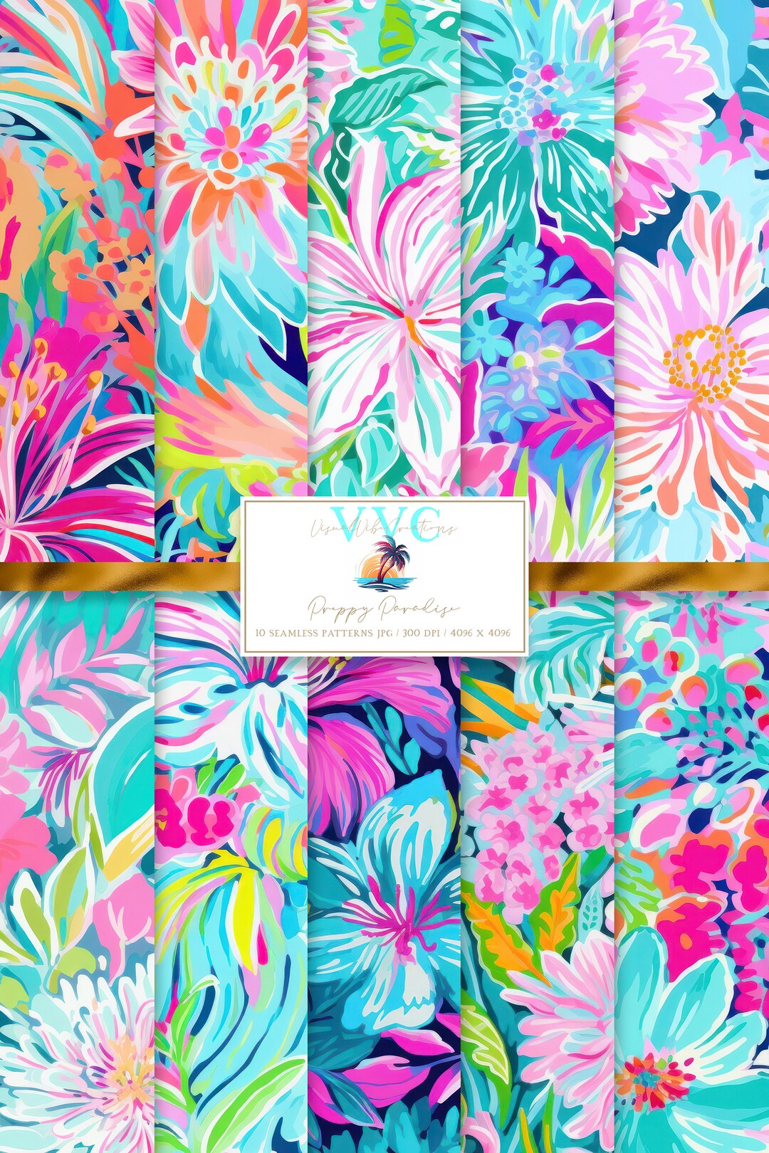 Preppy Paradise Digital Paper, 10 Seamless Patterns for Printable ...