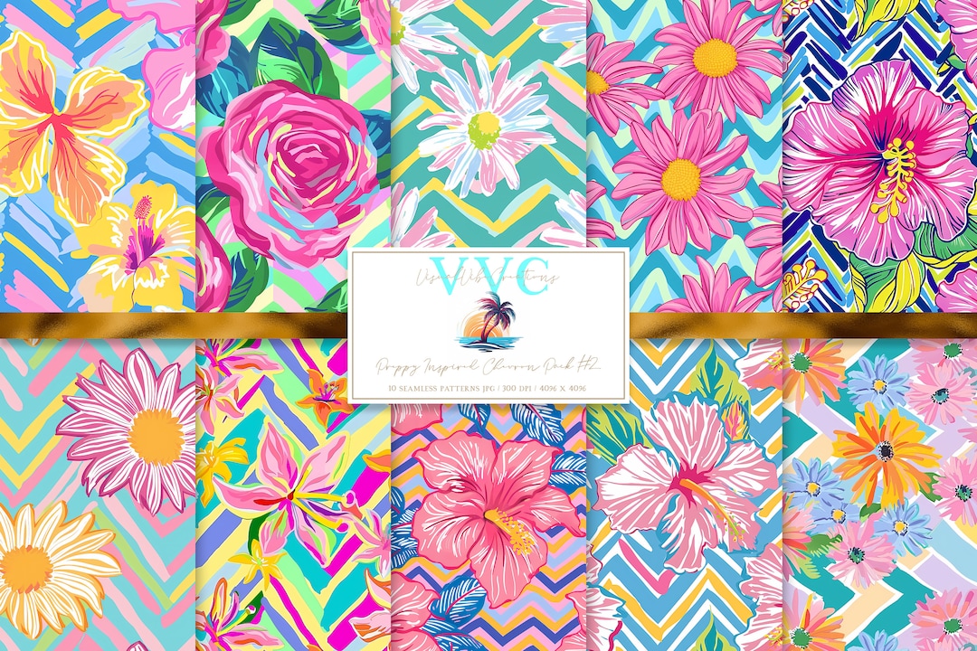 Preppy Inspired Chevron Pack #2 Digital Paper, 10 Seamless Patterns for ...