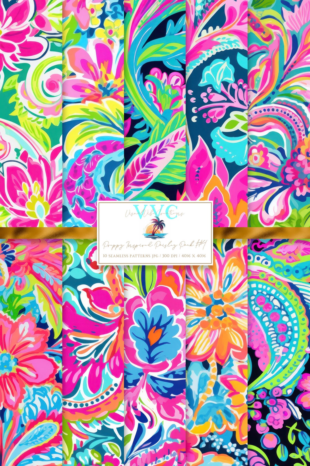 Preppy Inspired Paisley Pack #4 Digital Paper, 10 Seamless Patterns for ...