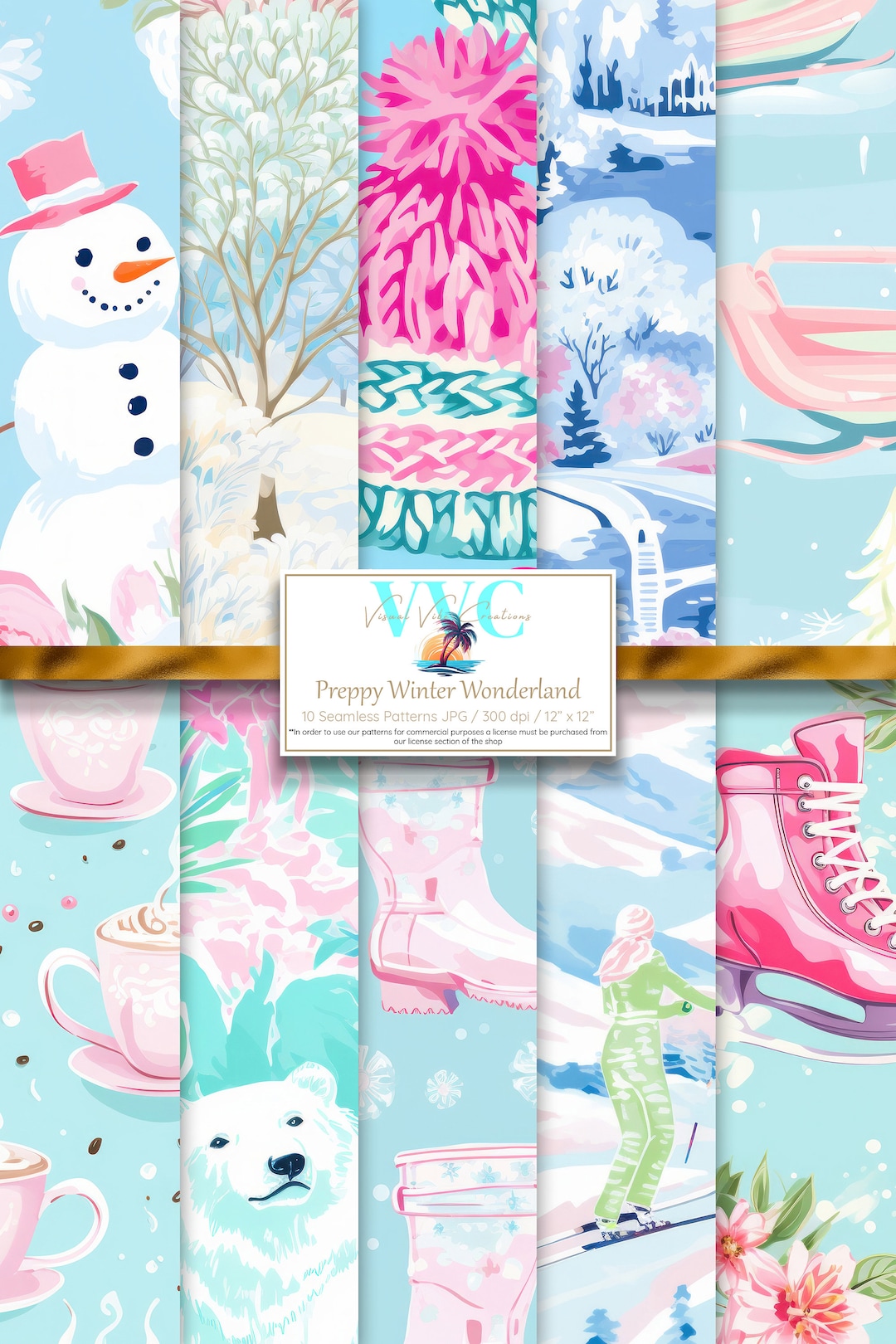 Preppy Winter Wonderland Digital Paper, 10 Seamless Patterns for ...