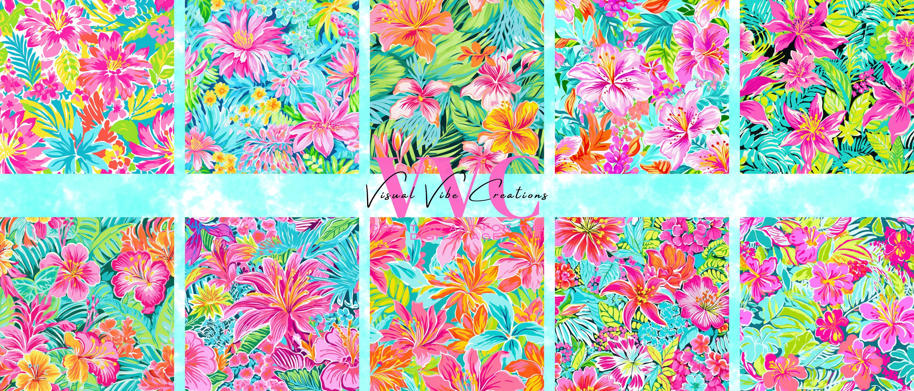 Preppy Tropical Paradise Digital Paper 10 Seamless Colorful - Etsy
