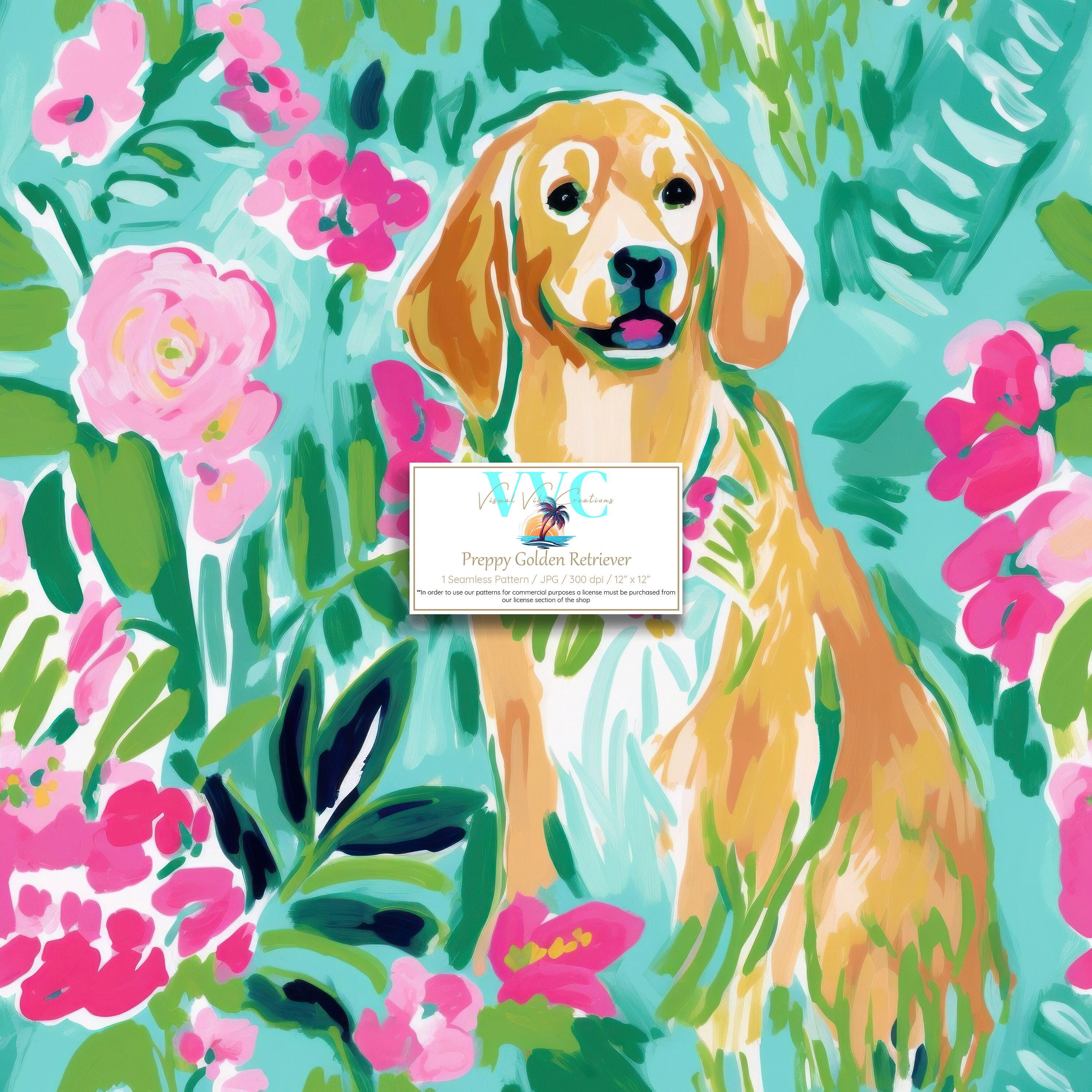 Preppy Golden Retriever Digital Paper, 1 Seamless Pattern for Scrapbook ...