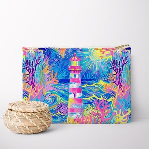 Preppy Coral Lighthouse Digital Paper, 1 Seamless Tropical Pattern for ...