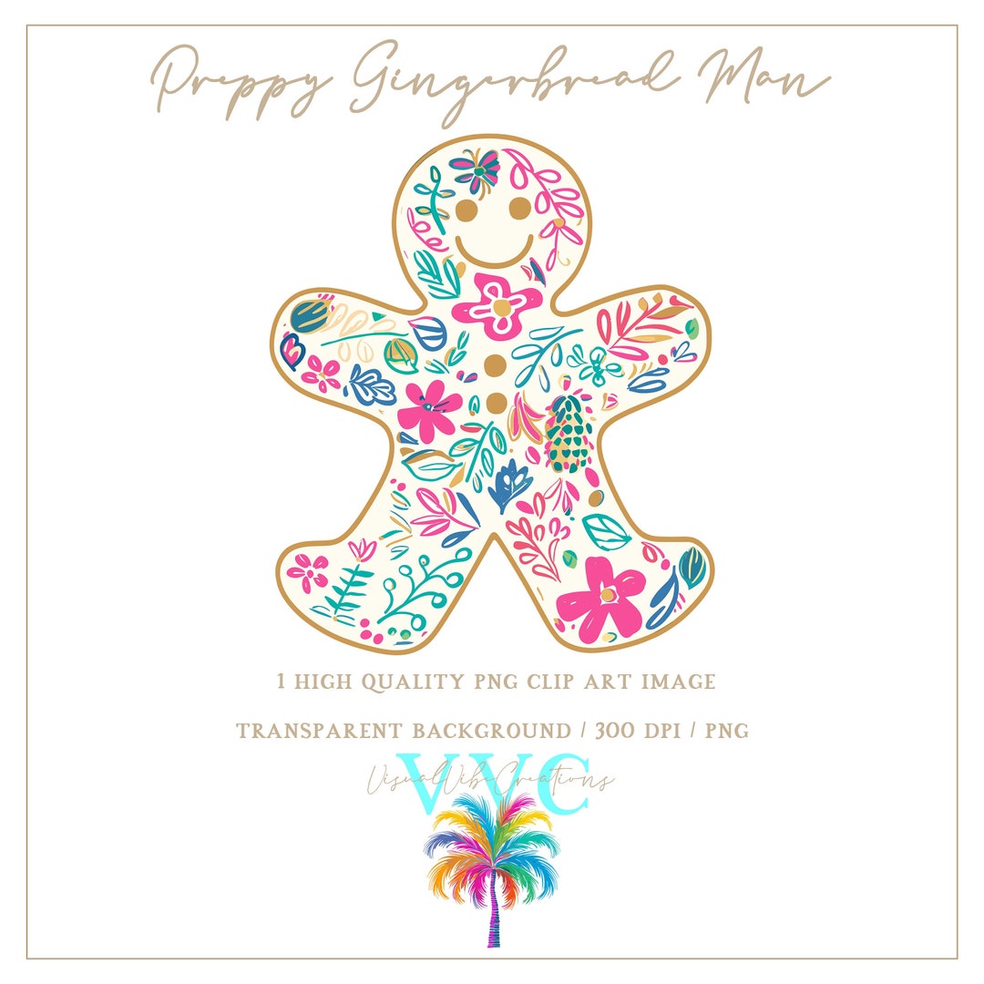 Preppy Gingerbread Man Clip Art, Transparent Background in PNG, Winter ...