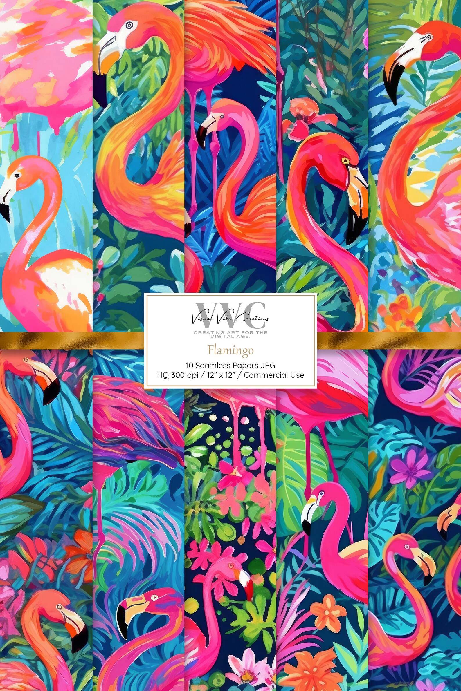 Flamingo Digital Paper 10 Seamless Preppy Colorful Floral - Etsy