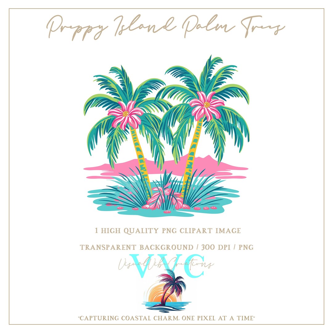Preppy Island Palm Trees Clip Art - Transparent Background in PNG ...