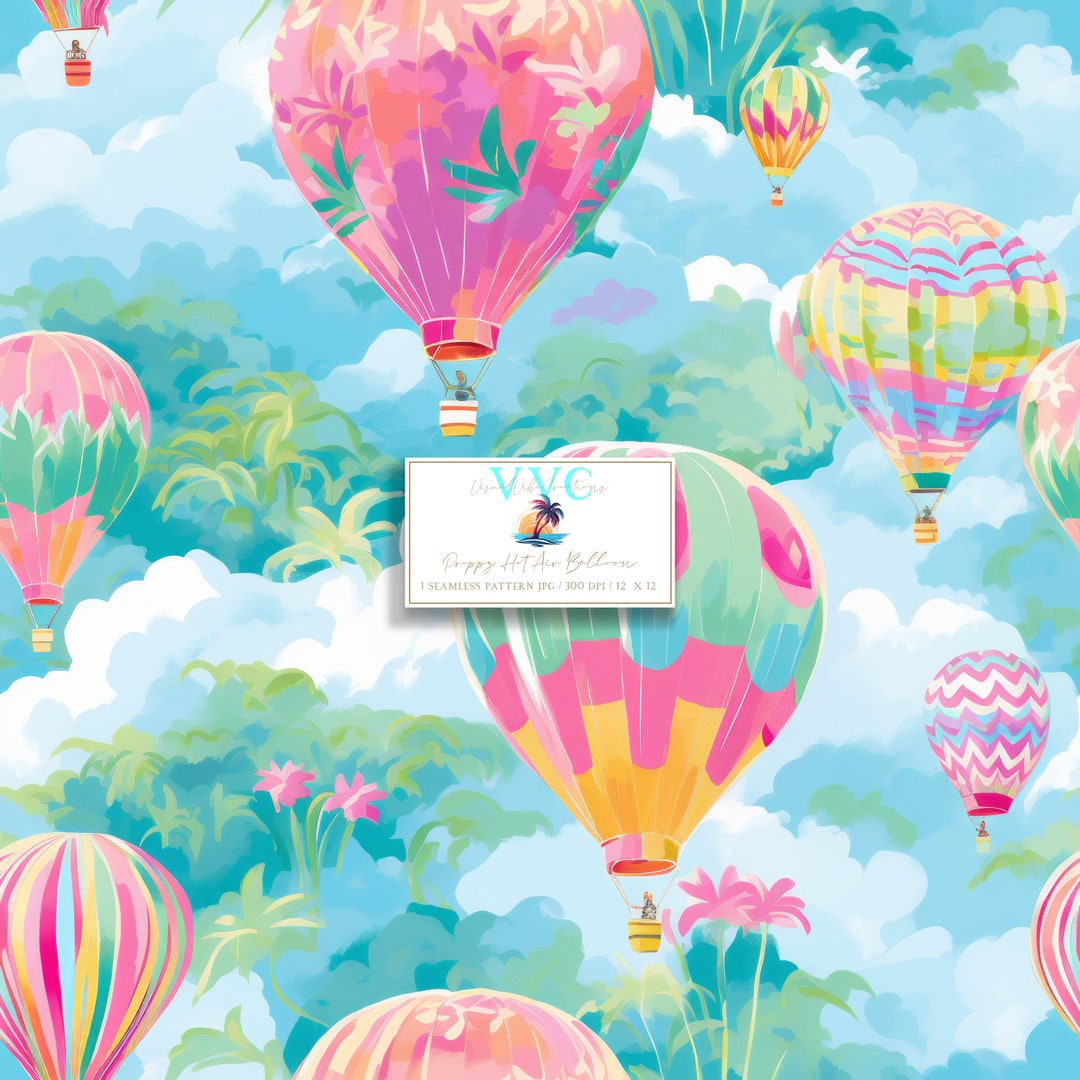 Preppy Hot Air Balloon Digital Paper 1 Seamless Pattern for - Etsy
